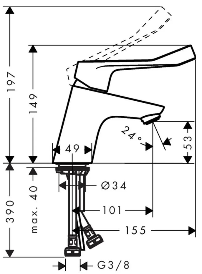 Hansgrohe Focus, páková umyvadlová baterie 70 s prodlouženou rukojetí, chromová, 31914000