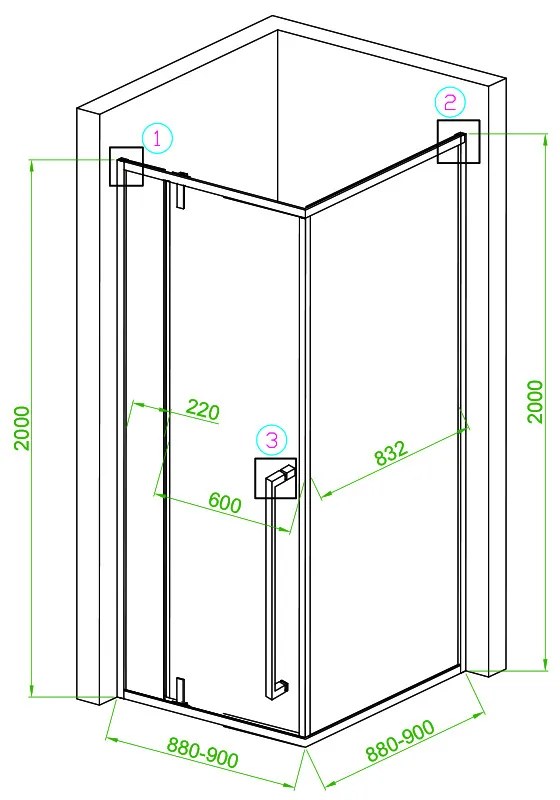 BPS-koupelny Čtvercový sprchový kout HYD-SK11B 90x90 černá/transparent - bez vaničky