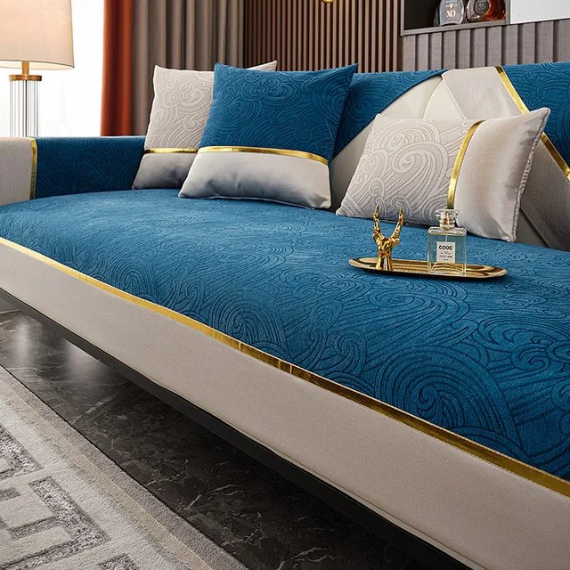 Luxusní přehoz na pohovku, či křeslo se zlatým proužkem (XL) Barva: styl 1 - modrá, Rozměry (cm): 110 x 210 cm