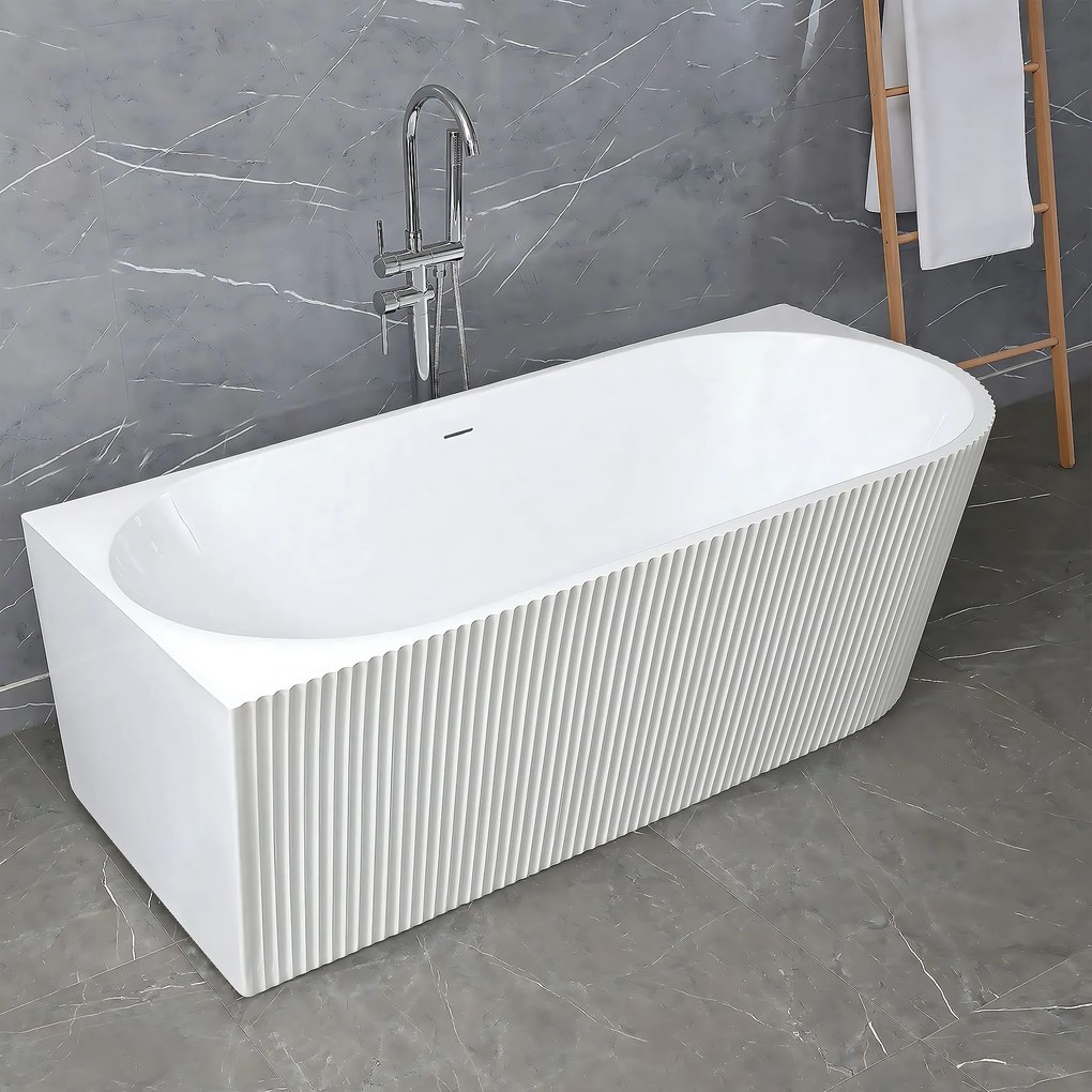 Rea Wenus, akrylová rohová vana 1700x800x575 mm, levá, bílá se zlatou matnou odtokovou zátkou, KPL-W7129