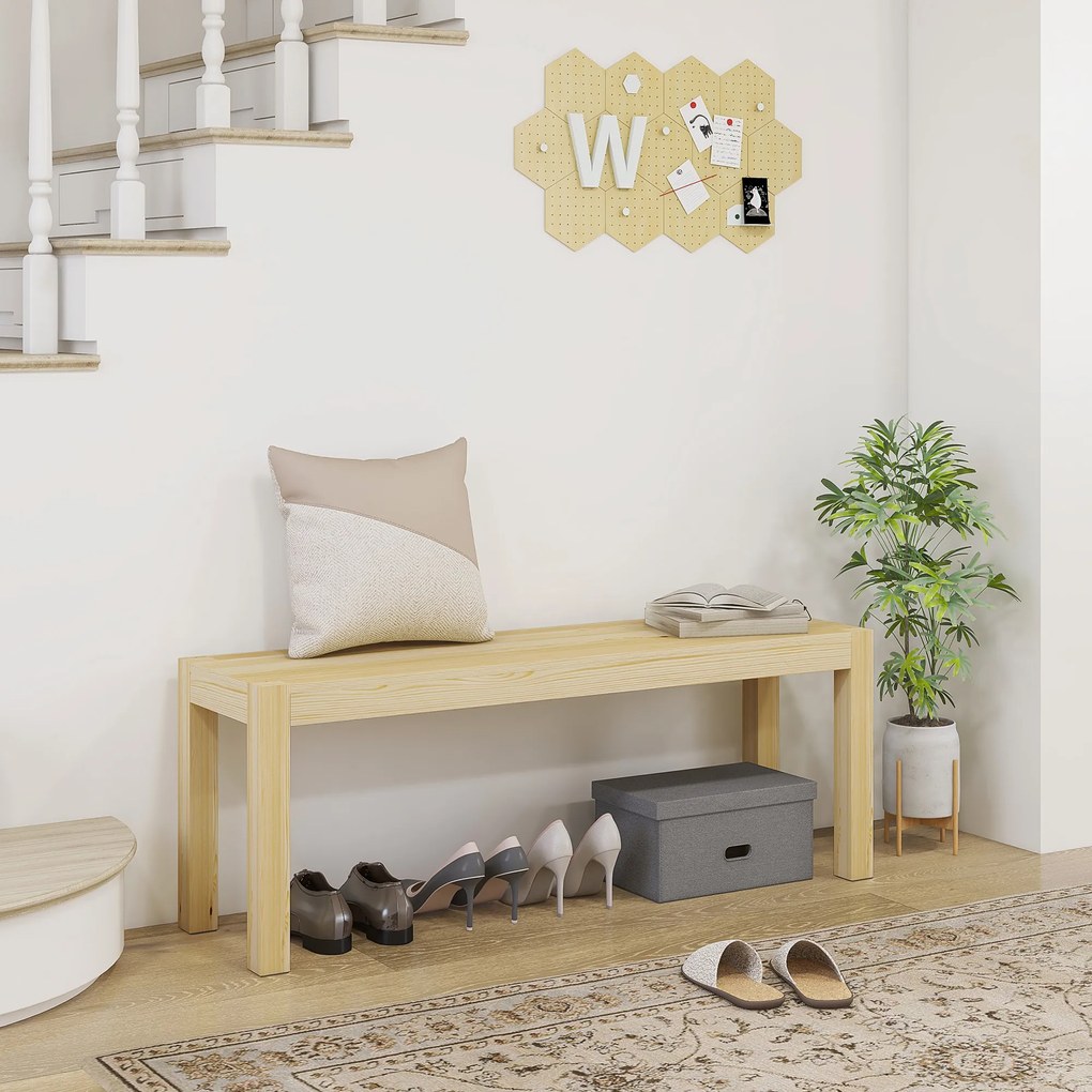 HOMCOM 2místná dřevěná lavice venkovského stylu, kuchyňská lavice do obývacího pokoje, do 240 kg, borovicové dřevo, přírodní, 120x33x45cm| Aosom