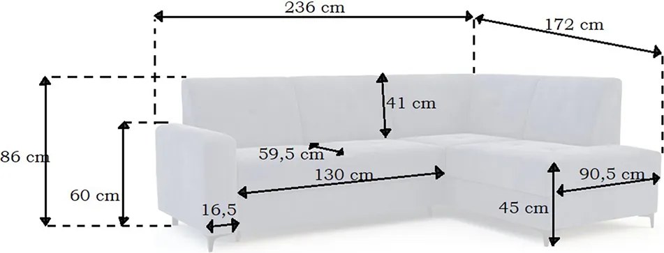 Sedací souprava SCANDIA | 172x236 | levá | rozkládací + úložný prostor | vysoký sed | VÝBĚR TKANIN