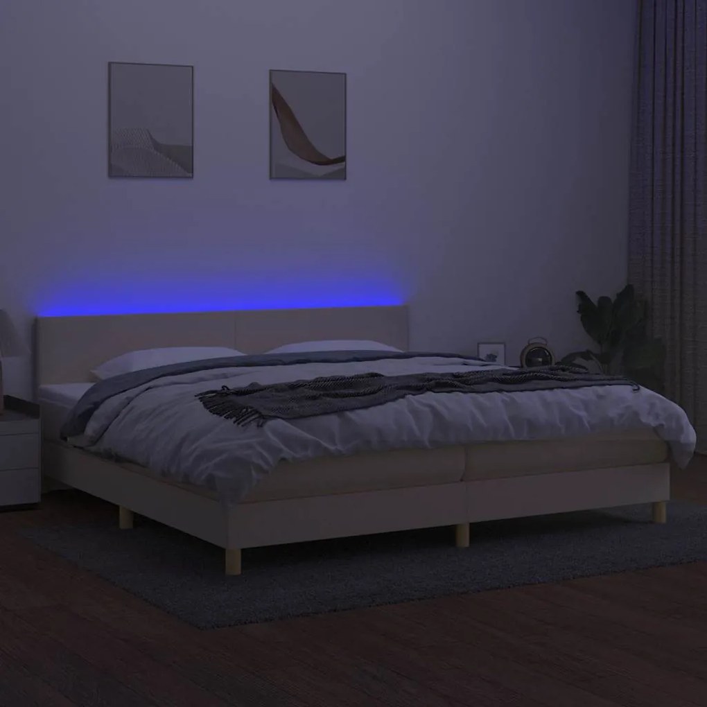Box spring postel s matrací a LED krémová 200x200 cm textil 3133586