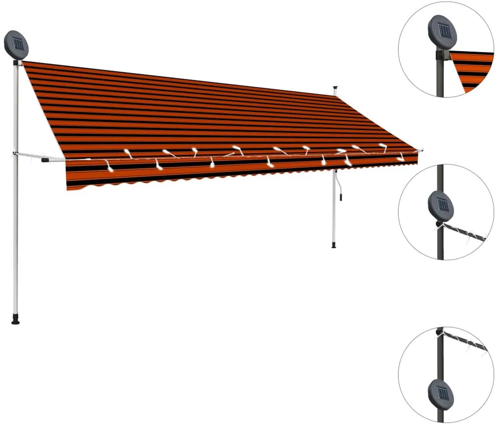 vidaXL Marketos Ručně zatahovací markýza s LED světlem 400 cm oranžovo-hnědá