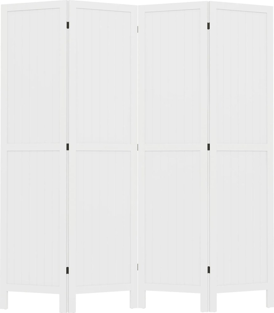 HOMCOM Dřevěné Předěly do Interiéru Skládací 4 Panely Dřevo 160 x 170 cm Bílá