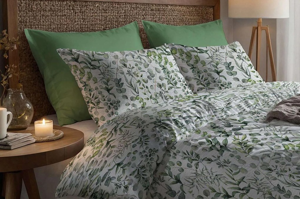 Krepové prodloužené povlečení Listy eukalyptu Velikost: 140 x 220 + 70 x 90