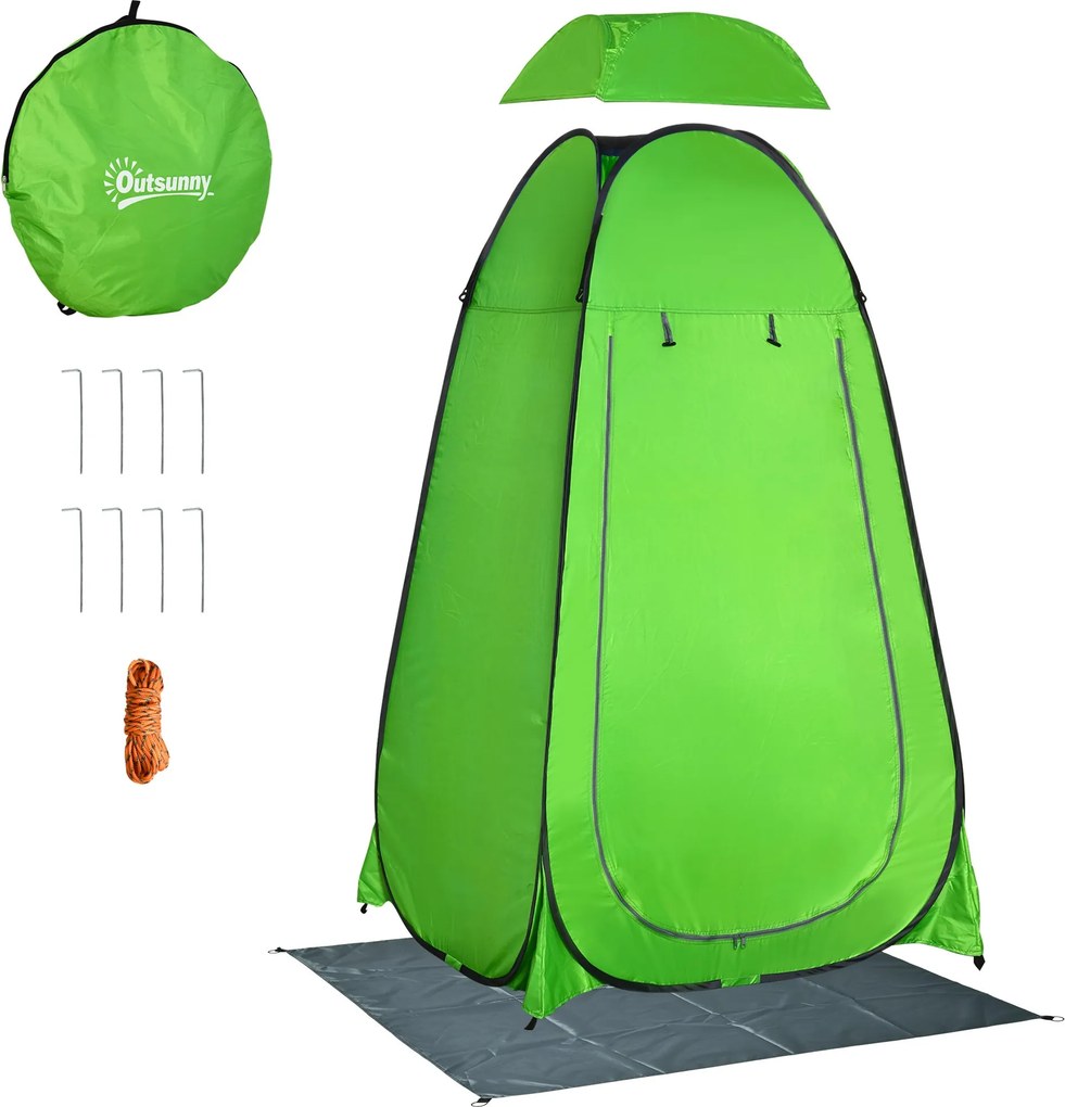 Outsunny Instantní Pop-Up Sprchový Stan pro Soukromí – Přenosný Stan s 1 Kapsou na Háčku a UV 20+ pro Koupelnu, Šatnu a Toaletu 126x124x189 cm Zelený