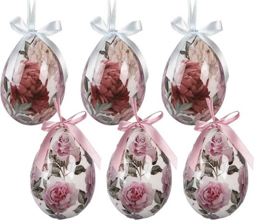 6ks dekorace závěsné vajíčko s růžemi Spring Egg - Ø 7*10 cm
