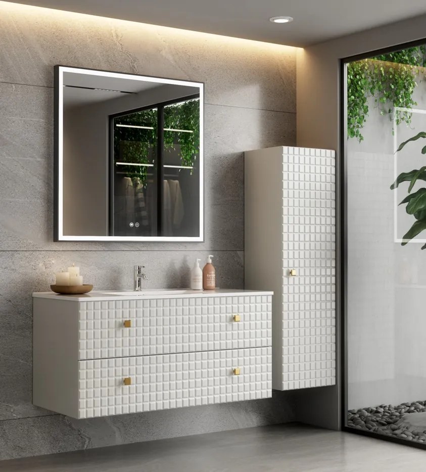 Erga Samira, LED zrcadlo 80x80cm v černém rámu, 2415 lm, 3 barvy světla, přední osvětlení, ERG-V01-SAMIRA-8080-BK