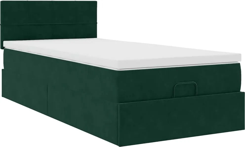 Osmanská postel s matrací & LED tmavě zelená 80x200cm samet 3312587