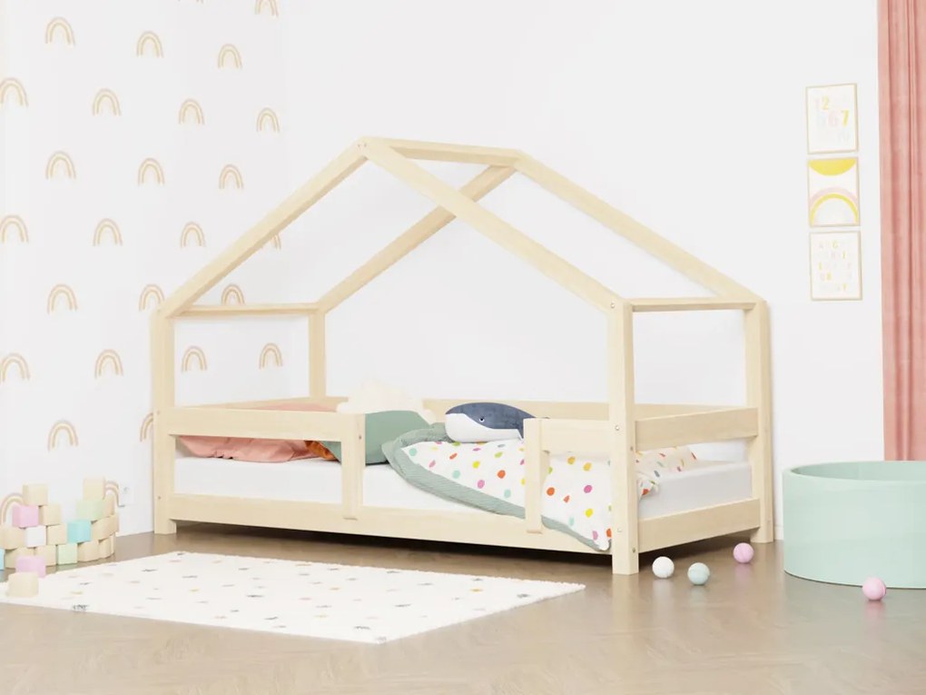Benlemi Dětská domečková postel LUCKY s pevnou bočnicí Barva: Béžová, Rozměr: 120 x 200 cm