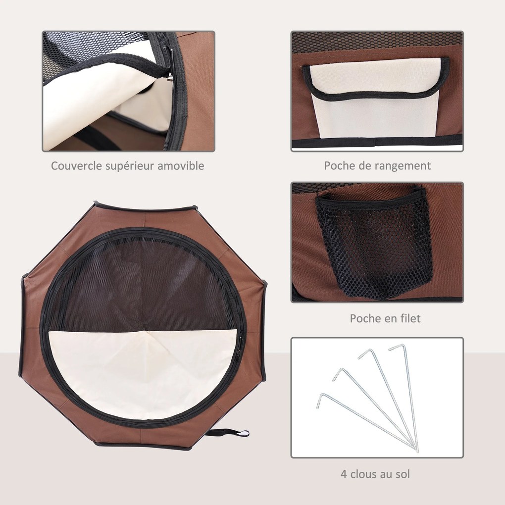 Skládací osmiúhelníkový playpen pro kočky a malé zvířata - rozměry Ø 90 x 41H cm - béžovo-hnědý | Aosom