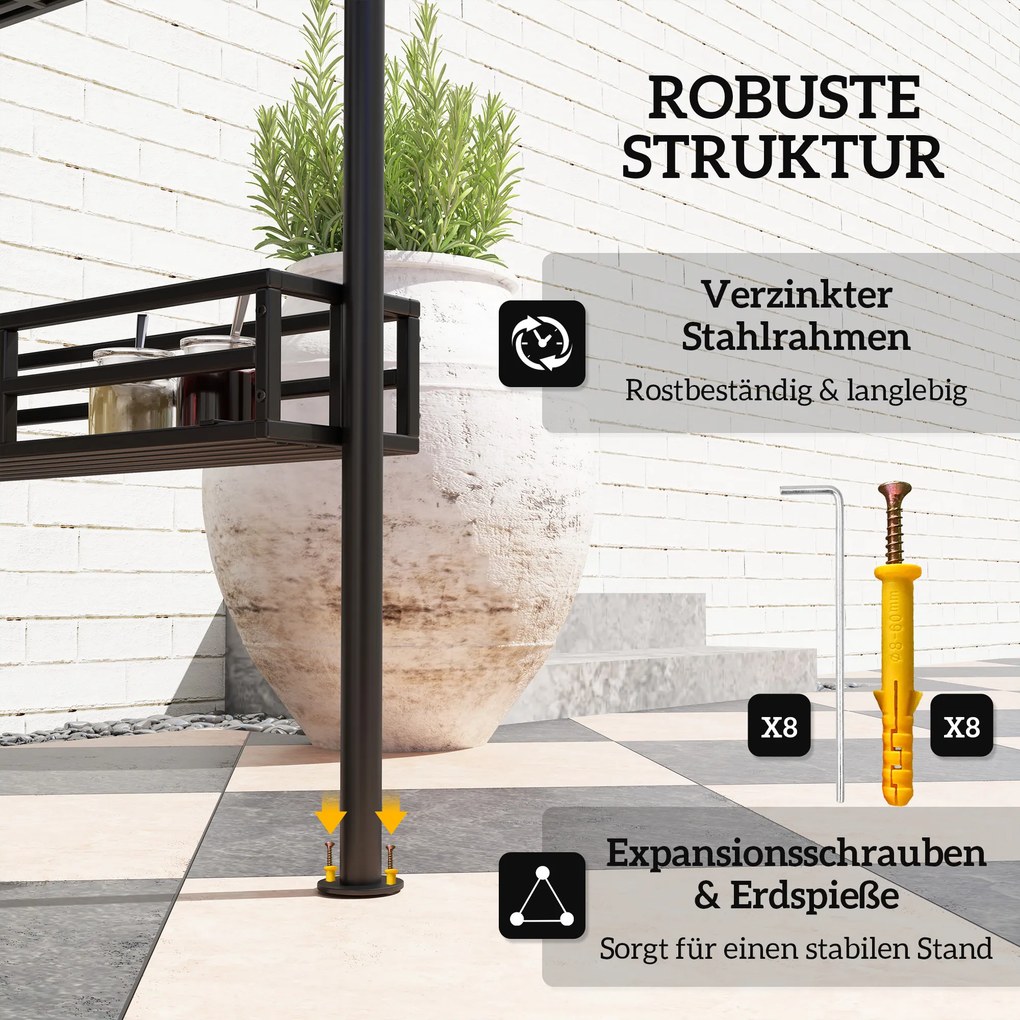 Outsunny Gril stan, BBQ stan, zahradní pavilon se 2 policemi, úložnými koši, háčky, na terasu, béžový