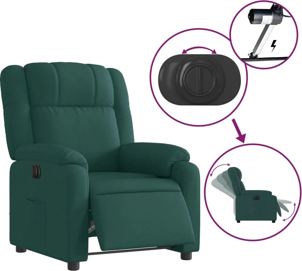 Elektrické polohovací křeslo tmavě zelené textil 3205184