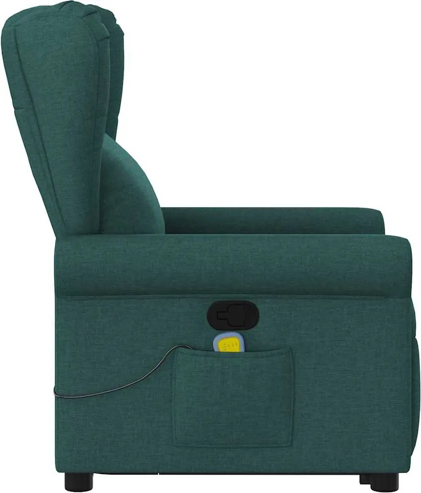 Zvedací masážní polohovací křeslo tmavě zelené textil 3303390