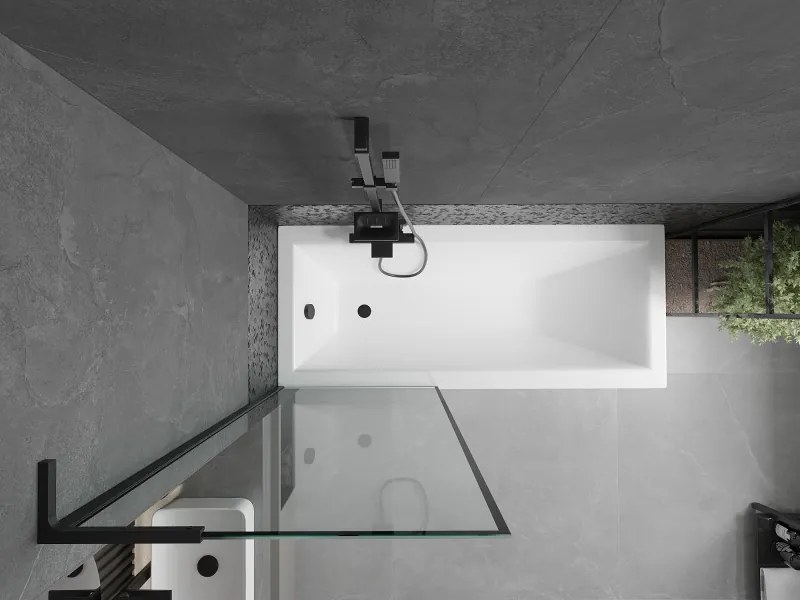 Mexen Next L, 1-křídlová vanová zástěna 70 x 150 cm, 6mm čiré sklo-černý vzor, černý profil, 895-070-000-03-70-70