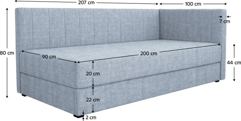 Válenda s úložným prostorem, 90x200, světle modrá, LUIZA Kondela 0000420661