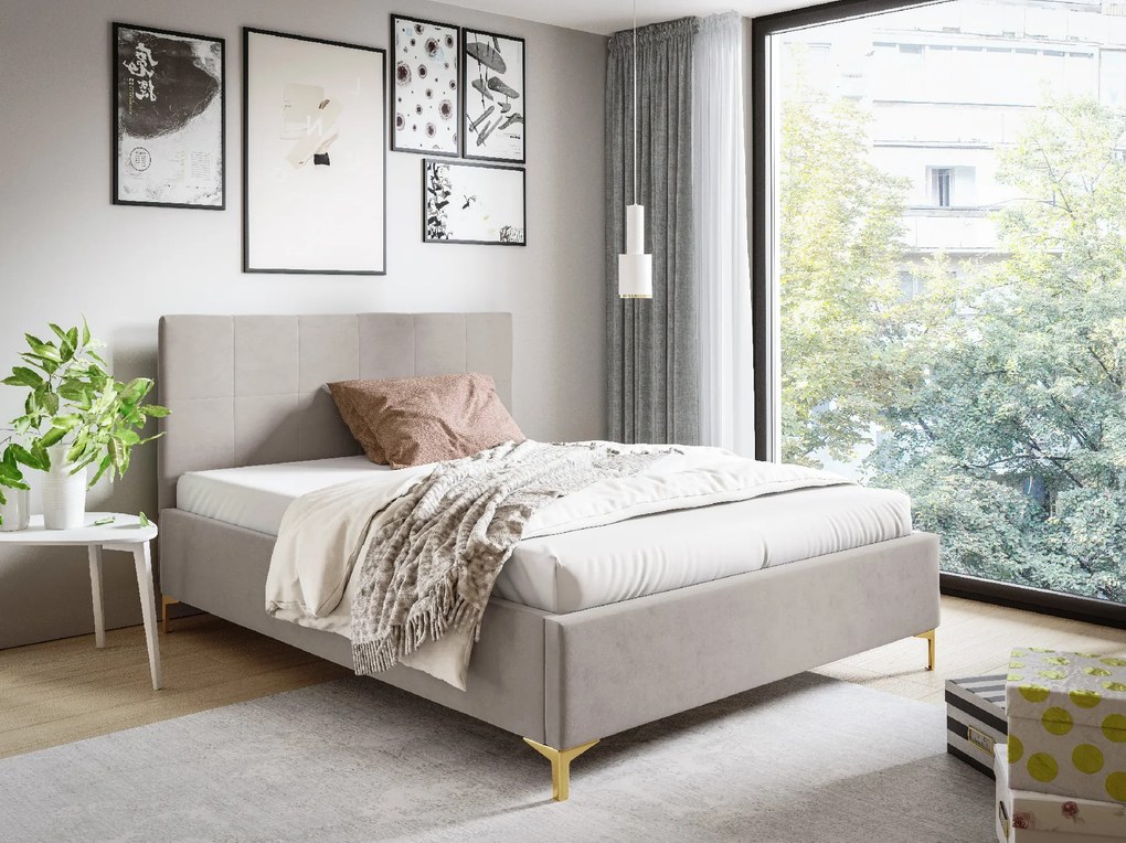 Eka Čalouněná postel SMART+ 180x200 cm Barva látky Trinity: Šedá (Trinity 2314), Úložný prostor: S dřevěným rámem úložného prostoru, Barva nožek postele: Stříbrná