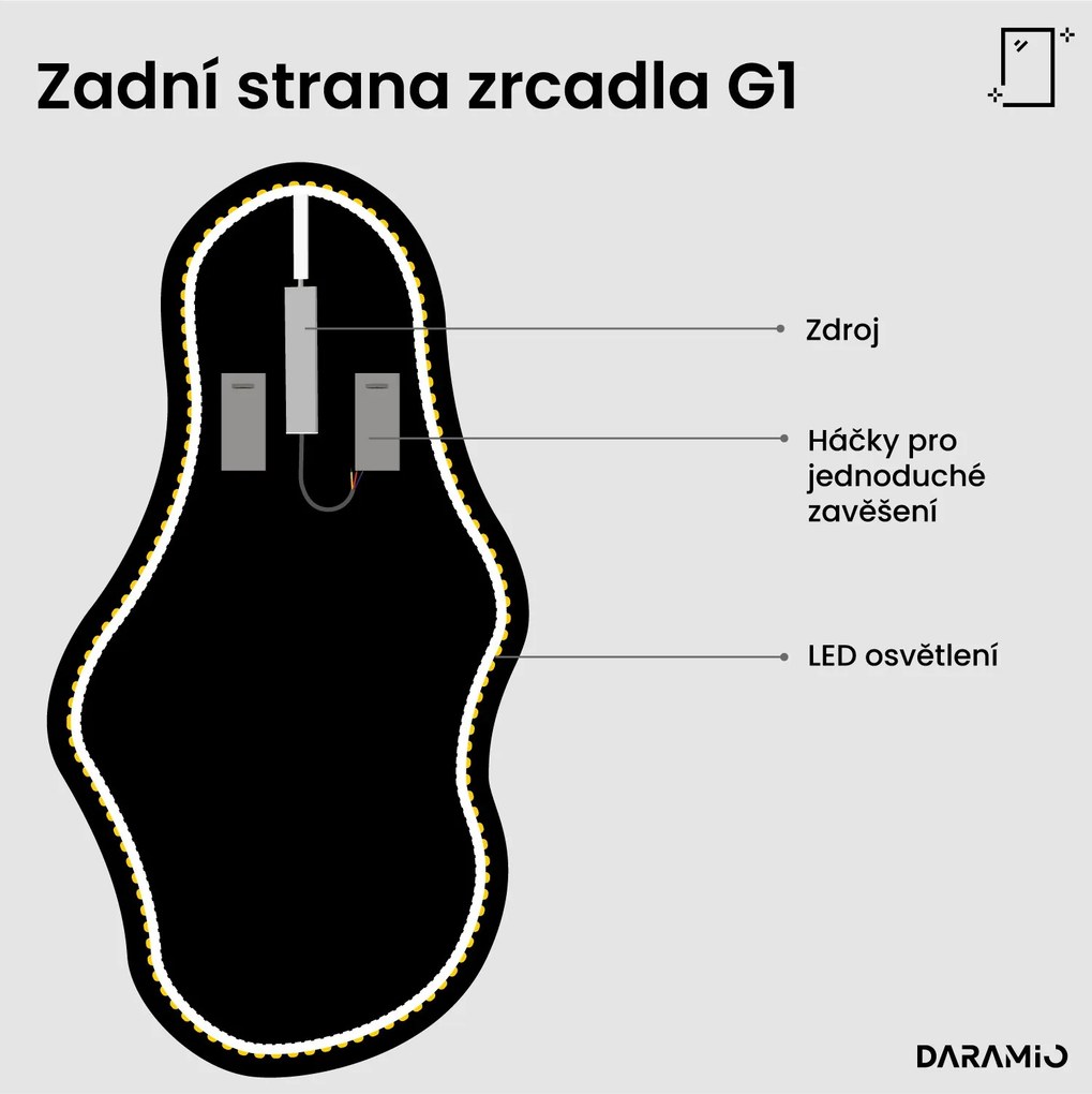 Vlnité zrcadlo do koupelny s LED osvětlením G1