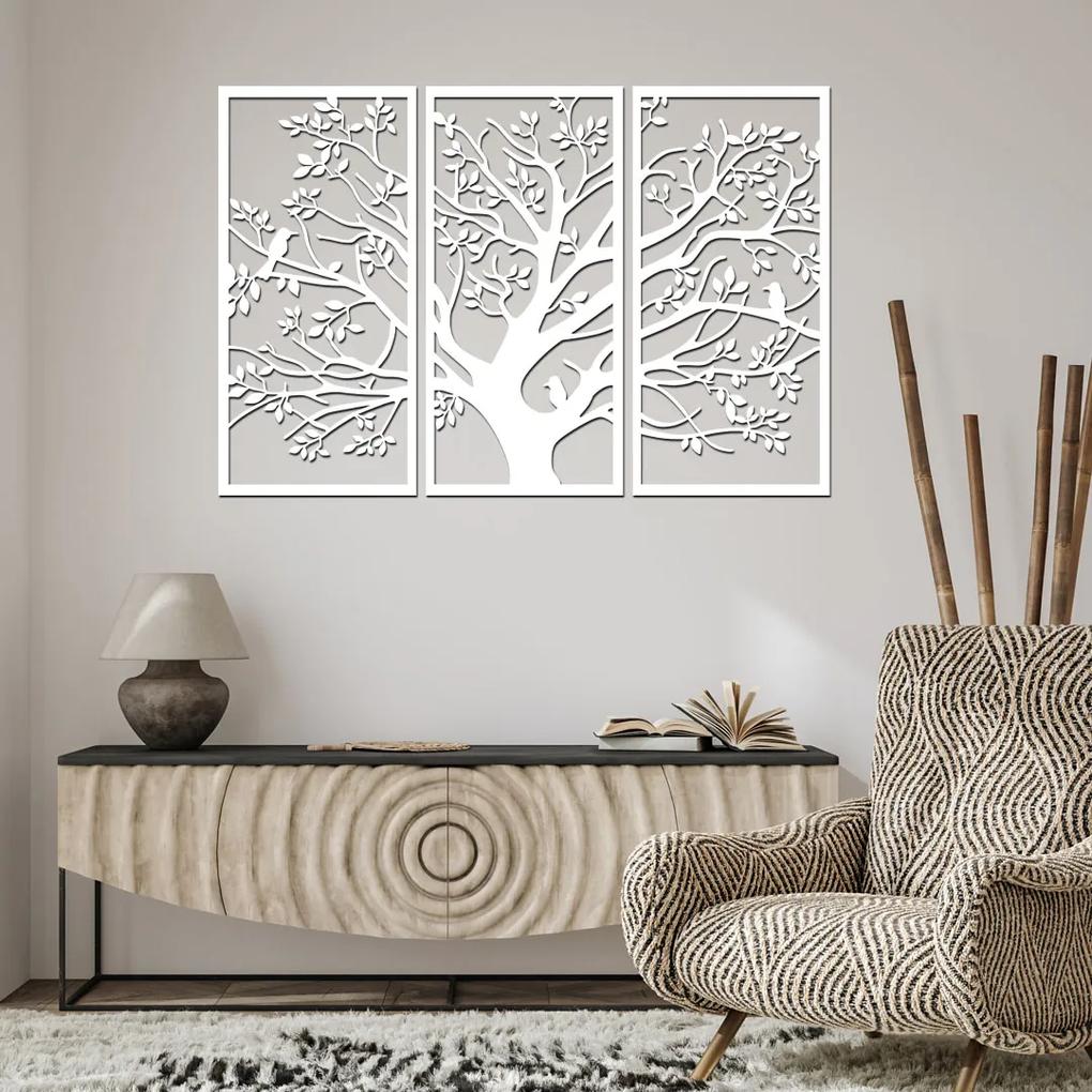 dřevo života 3 dílný dřevěný strom s ptáky Barevný vzor: Bílá, Rozměry (cm): 180x116