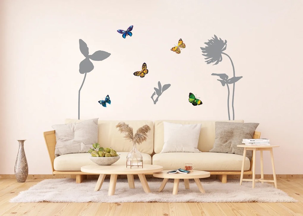 Samolepka na zeď Motýly na Šedých Květinách | 65 x 85 cm | DF0405