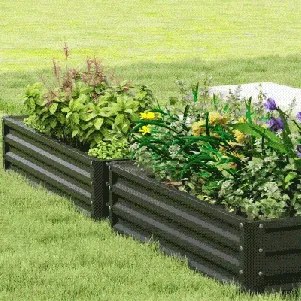 Outsunny sada 2 kusů obdélníkových zahradních vyvýšených záhonů z vroubkované oceli 120 x 60 x 30,5 cm, šedá