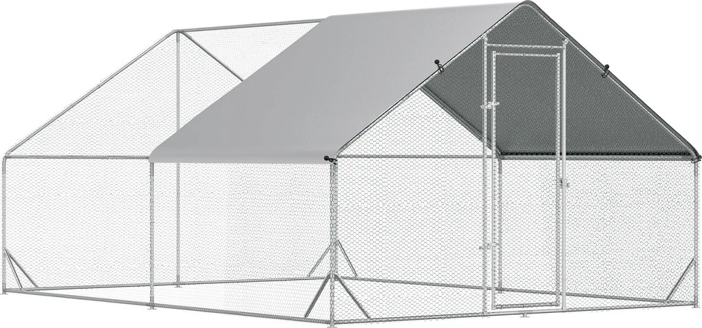 PawHut XXL kurník pro slepice s volným výběhem Drůbežárna se stínící střechou se zámkem pro 8-12 slepic Kachna Králík Ocel 3 x 4 x 2 m