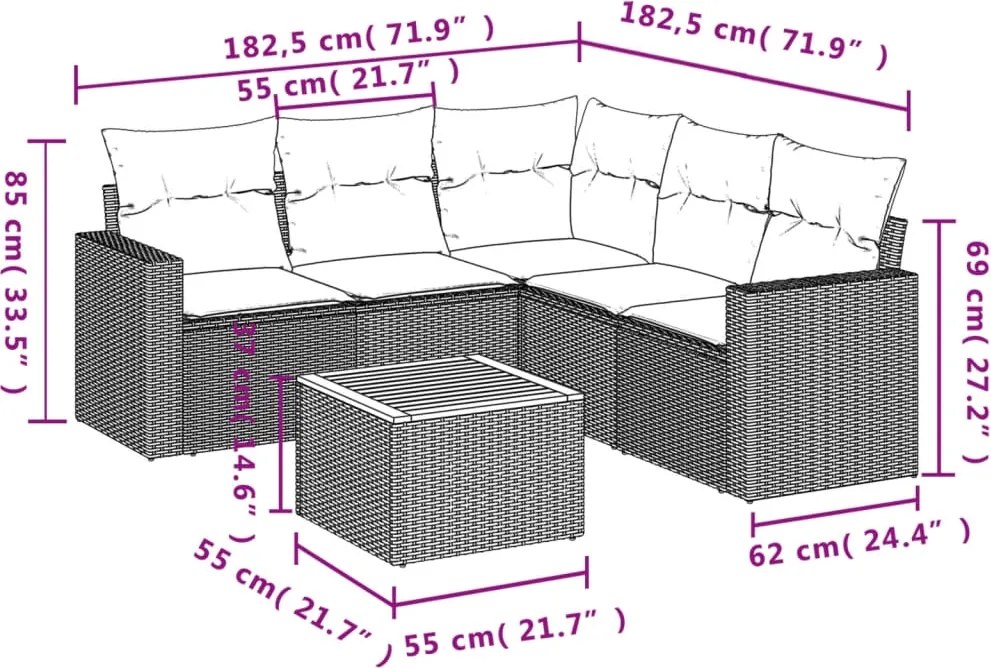 6dílná zahradní sedací souprava s poduškami černá polyratan 3224116