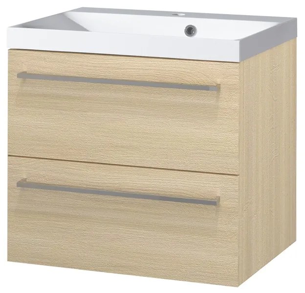 Mereo, Bino, koupelnová skříňka s umyvadlem z litého mramoru 61 cm, dub Sand Barbera CN630M