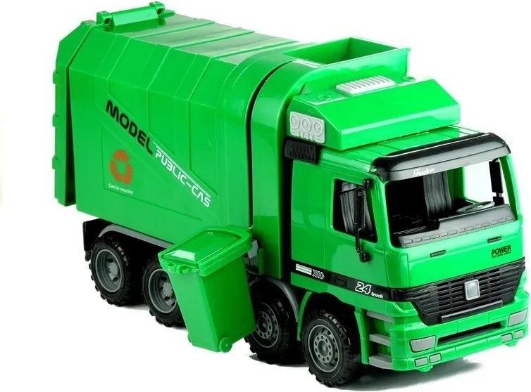 LEAN Toys Velké zelené popelářské auto s otevíracím a připínacím košem