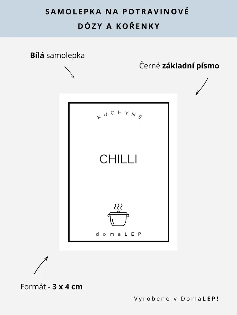 Samolepka na kořenky CHILLI bílá 3 × 4 cm základní písmo