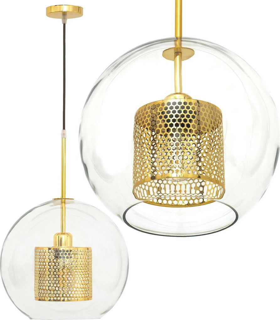 Toolight - závěsná skleněná lampa APP556-1CP 30cm, zlatá, OSW-08749