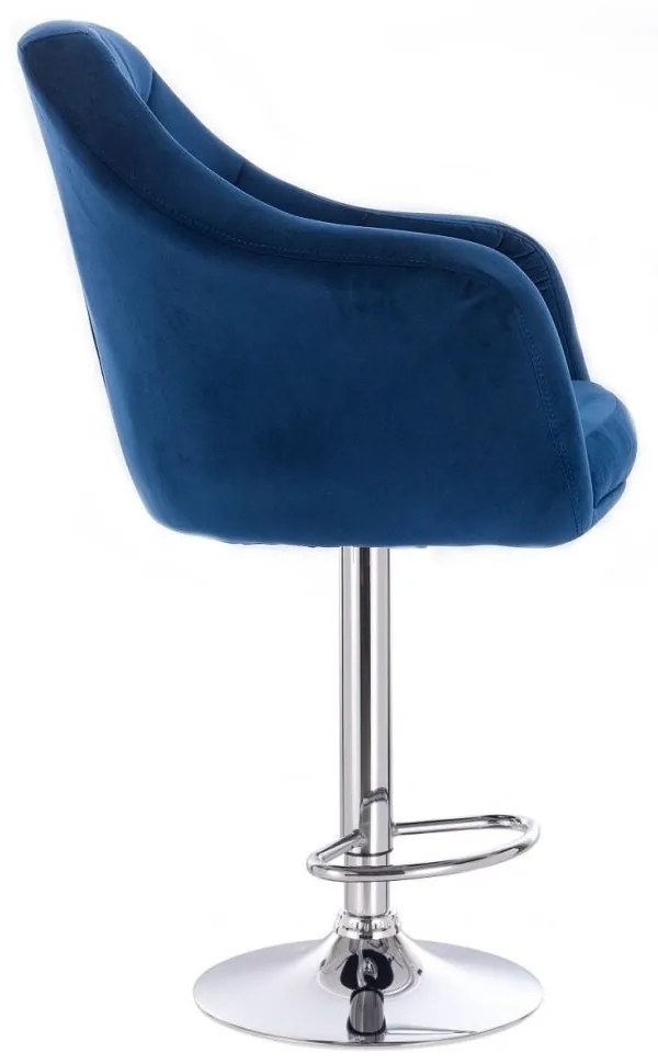 LuxuryForm DESIGN Barová židle ANDORA VELUR na stříbrné kulaté podstavě - modrá