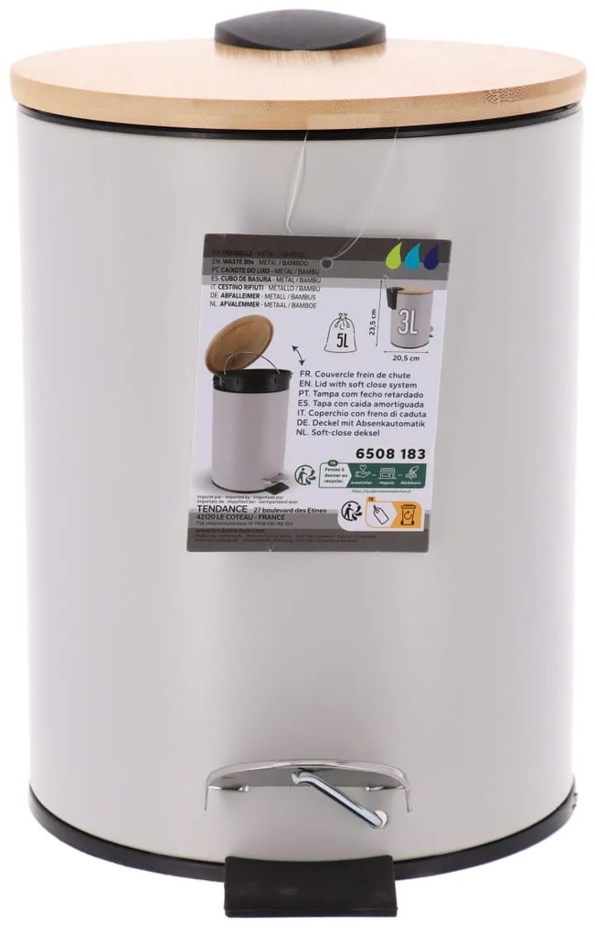 Odpadkový koš Timeless, šedá/s dřevěnými prvky, 2,5 l