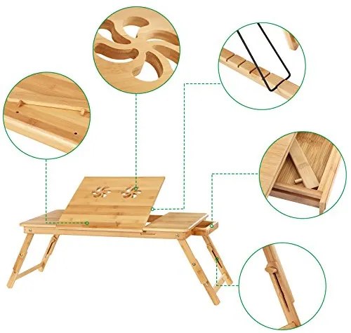 Songmics Stolek na notebook do postele, dřevěný, skládací, šířka 89 cm LLD004