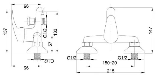 Vanová nástěnná páková baterie Nancy B631.BN Hydroland