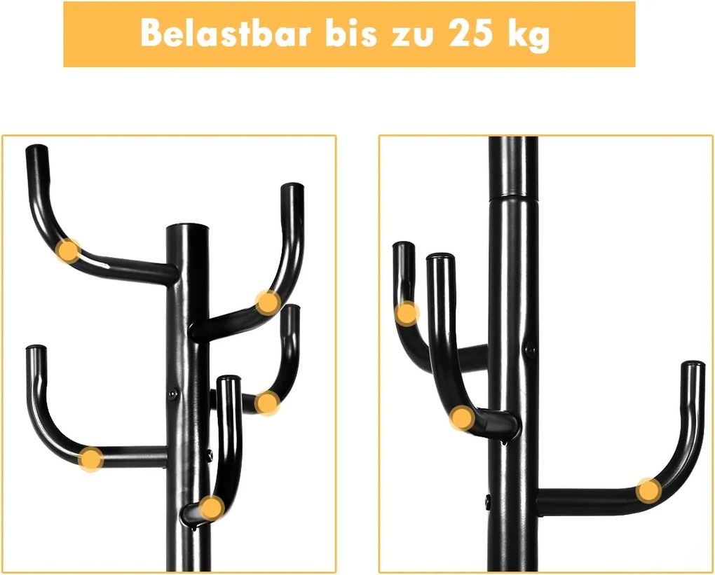 Costway Věšák na kabáty s 8 háčky stojánek na bundu z kovu černé barvy, černý