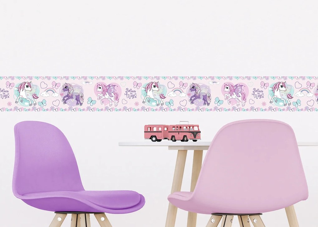Dětská samolepící bordura na zeď Jednorožec | 5 m x 13.8 cm | DWBD8025