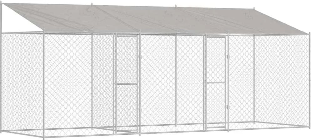 Psí klec s střechou Stříbrná 600 x 200 x 256 cm Ocel a PE 3368304