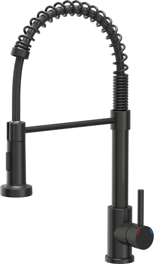 Kuchyňská dřezová baterie QUADRON SALMA NEW s pružinovou hadicí a sprchou v barvě černá matná