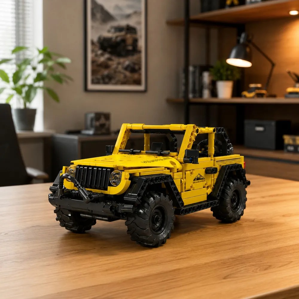 LEAN Toys Stavebnicové kostky – terénní auto Wrangler, žluté, 746 dílů