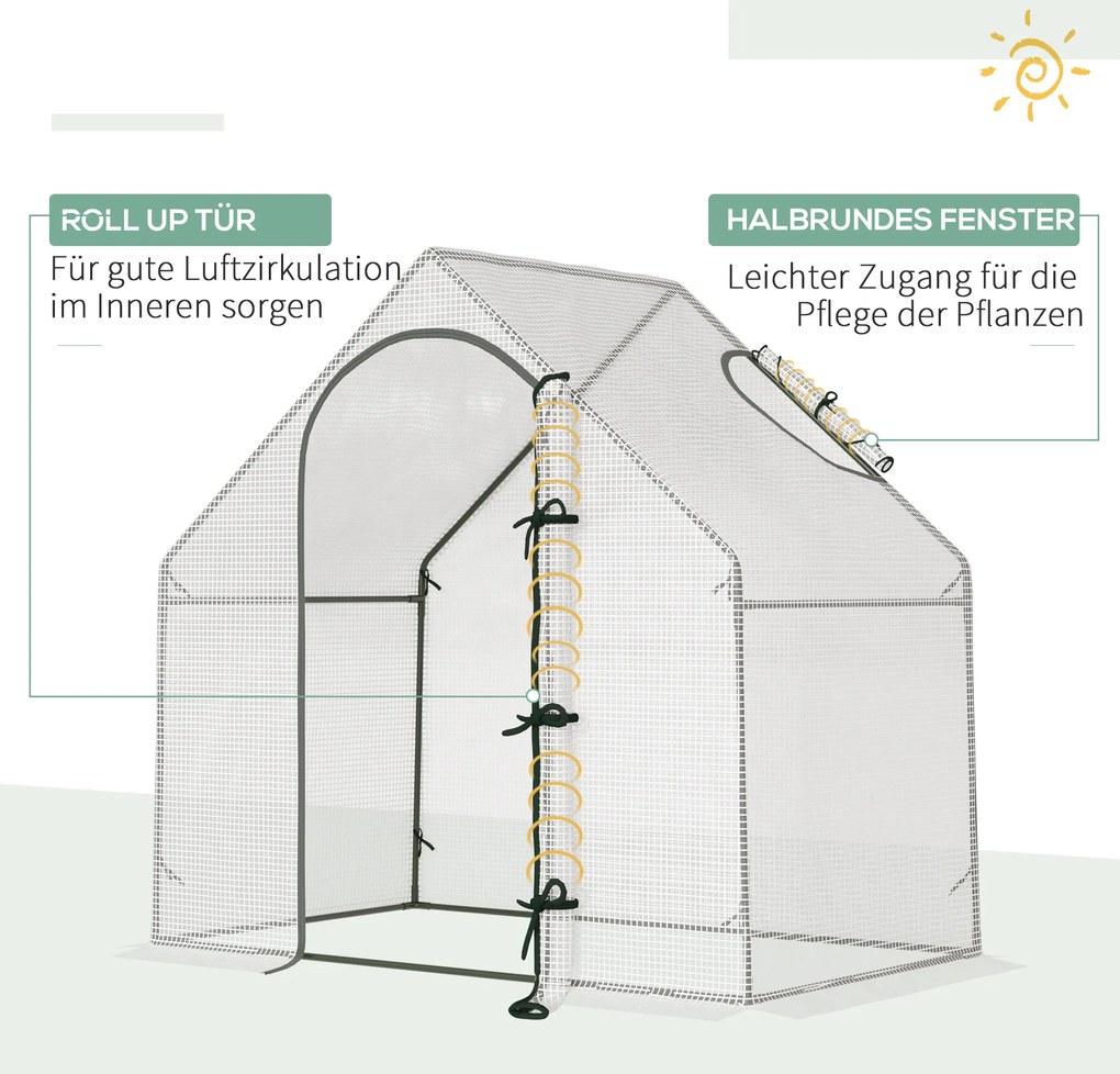 Skleník Outsunny, 180 x 100 x 168 cm, fóliový skleník s rolovacími dveřmi, skleník, rajčatový domek s horním oknem, PE fólie, zimní skleník pro zahra…