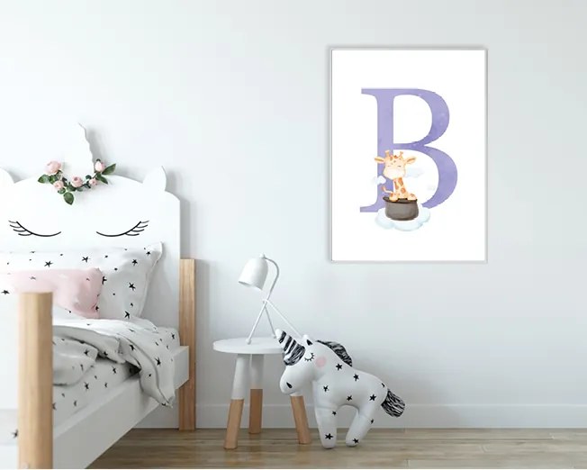 Abeceda písmena se žirafou - Obraz, Plakát Velikost: B2 - 50x70 cm, Volba rámu: s černým rámem, Písmeno: B