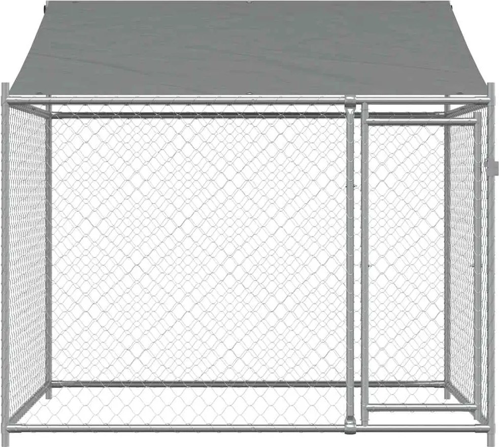 Klec pro psy se střechou a dvířky šedá 2x2x2 m pozinkovaná ocel 172559