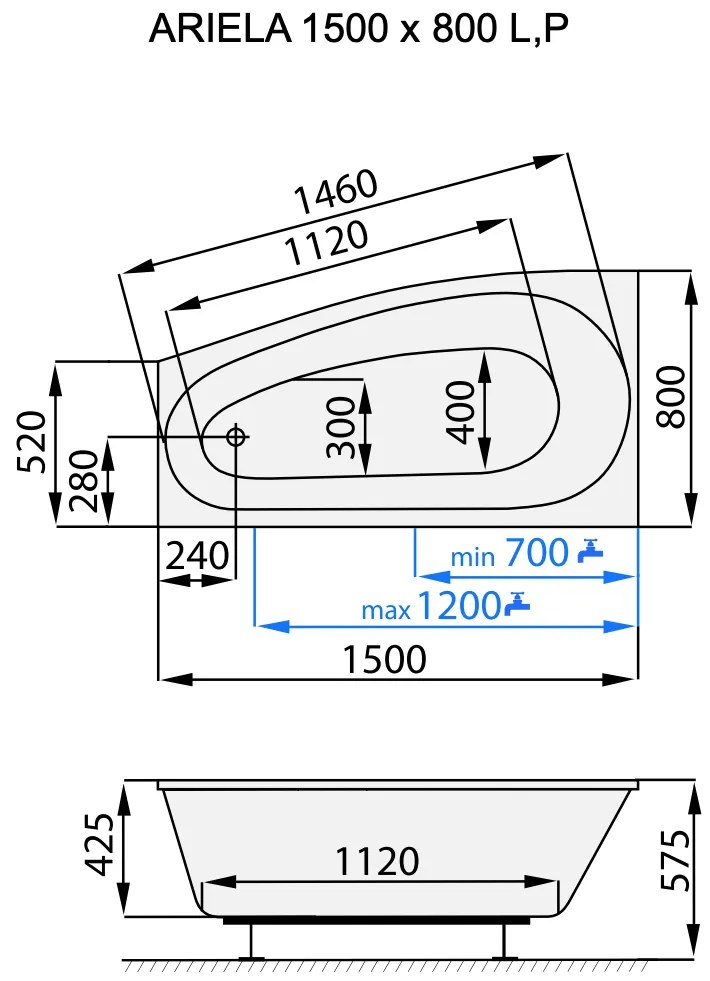 Santech Ariela asymetická rohová vana 150x80 cm pravá SAARI150P
