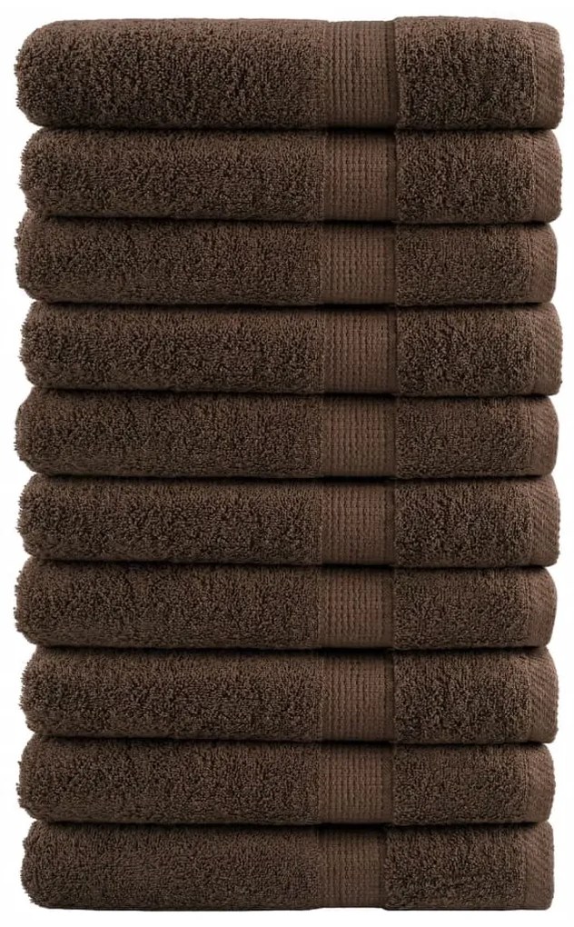 Prémiové ručníky SOLUND 10 ks hnědé 100x200 cm 600 g/m² 137247