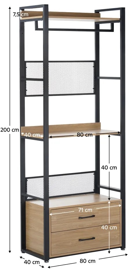 Kondela Regál se zásuvkami, dub/černá, KILOS NEW TYP 1