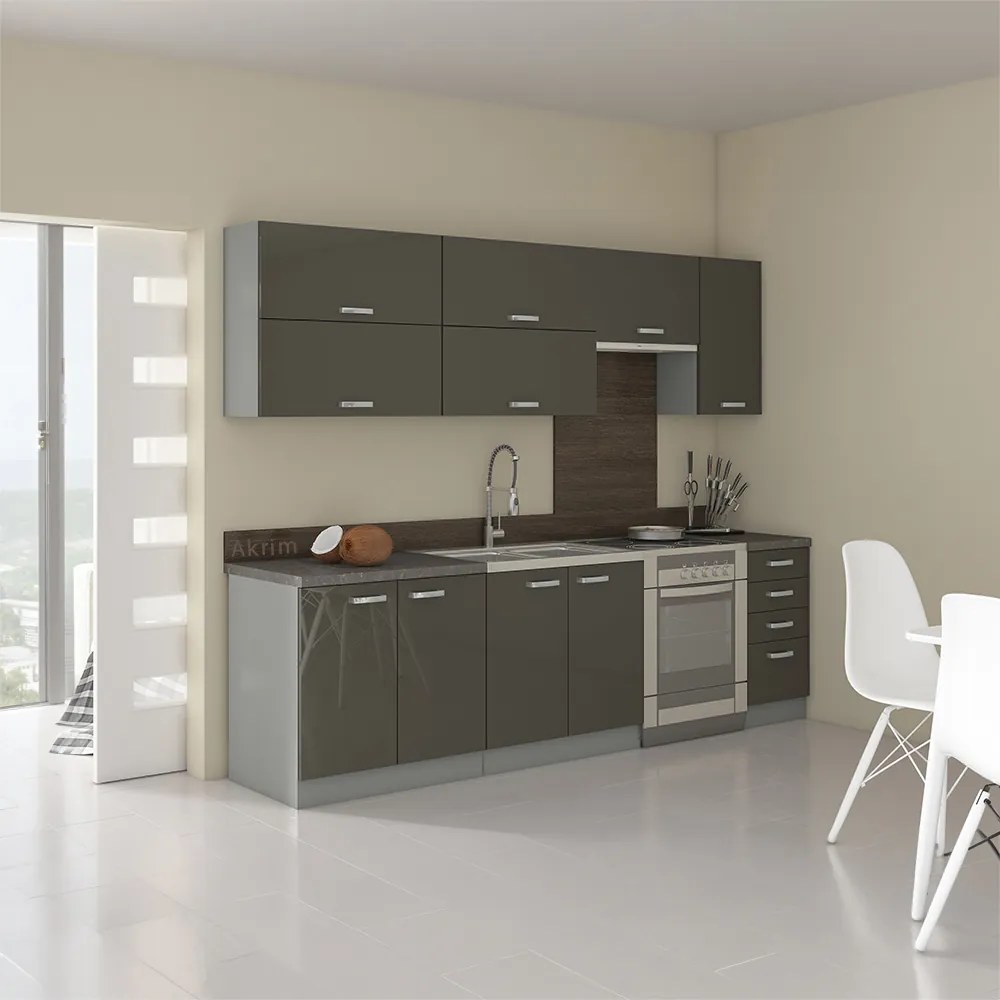 GREY gr | vysoká skříňka 60 LO-210 2F na vestavnou lednici | 60 cm | světle šedá/tmavě šedá lesk