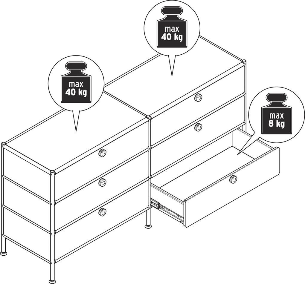 Tchibo - Kovová komoda »Cn3« se 6 zásuvkami - barva: šedá
