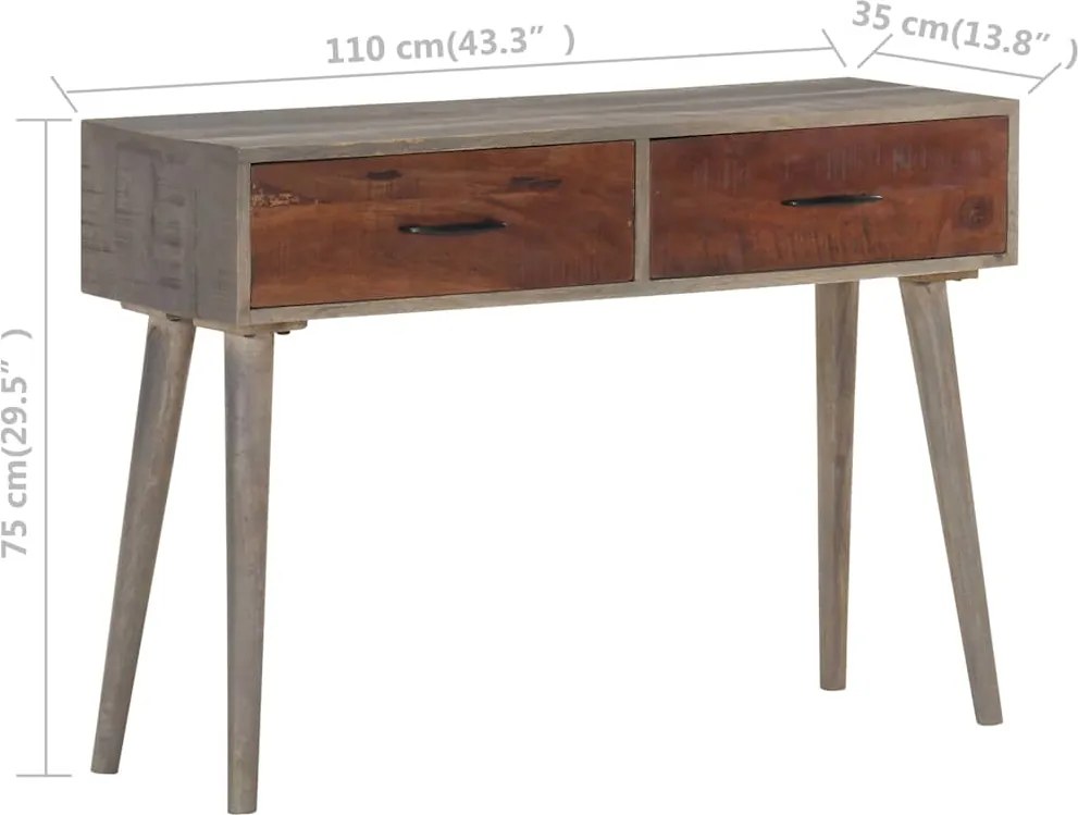 Konzolový stolek šedý 110 x 35 x 75 cm masivní hrubý mangovník 321807